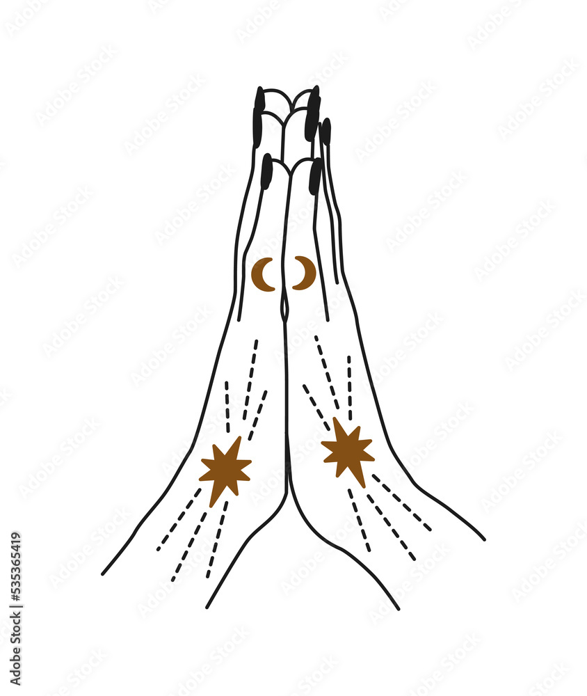 linear vector illustration of hands. Drawn magic hands. Design elements ...