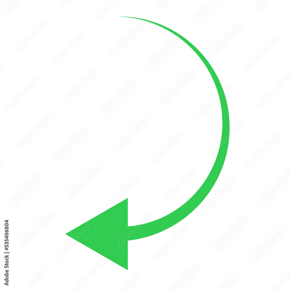 Green half, circle with one arrow. Flat design element. Isolated png ...
