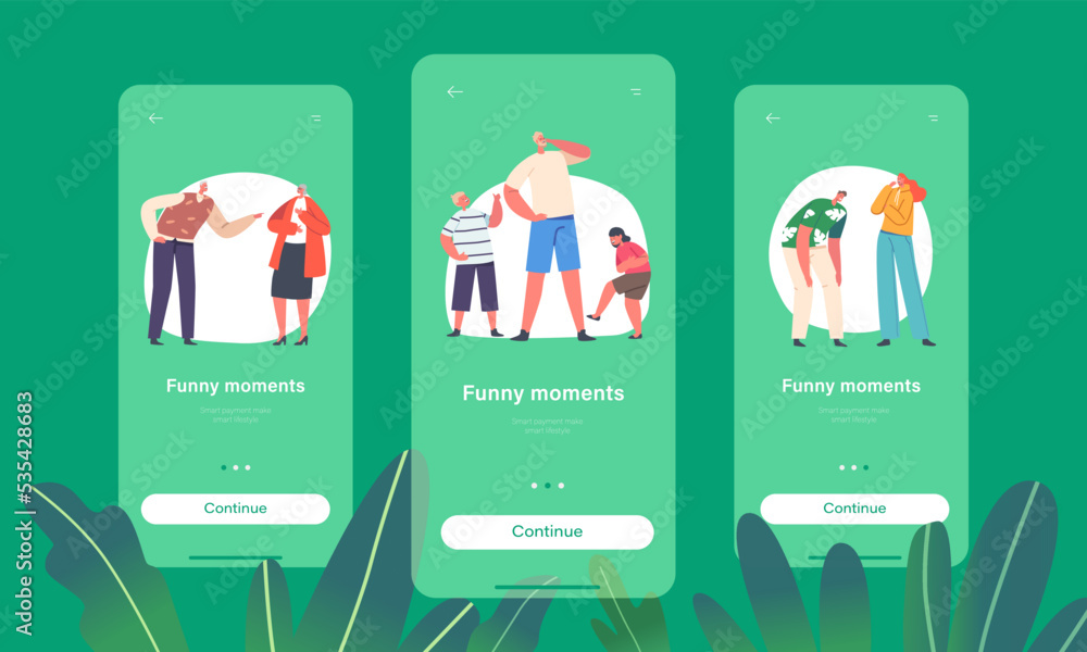 Funny Moments Mobile App Page Onboard Screen Template. People Laughing ...