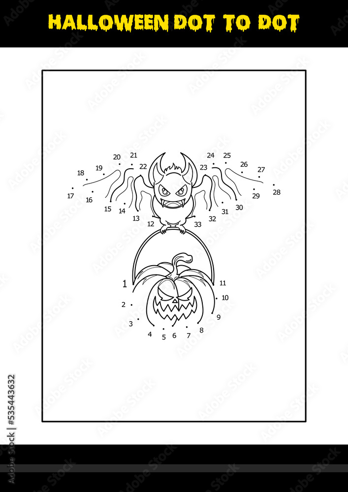 Halloween dot to dot coloring page for kids. Line art coloring page ...