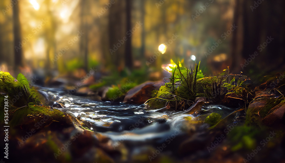 a stream in a forest Stock Illustration | Adobe Stock