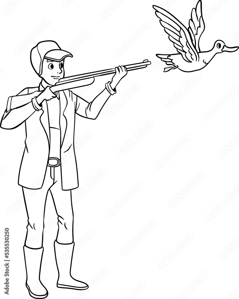 Duck Hunting Isolated Coloring Page for Kids Stock Vector | Adobe Stock