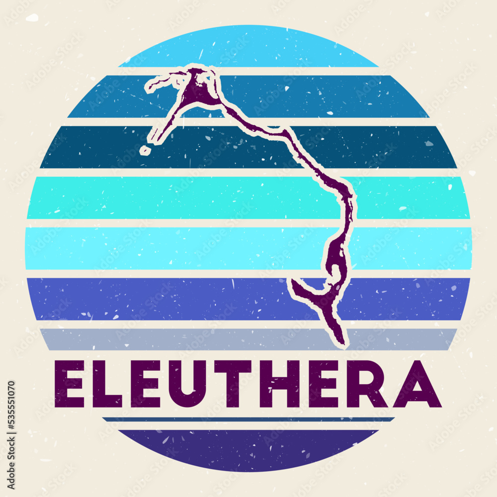 Eleuthera logo. Sign with the map of island and colored stripes, vector ...