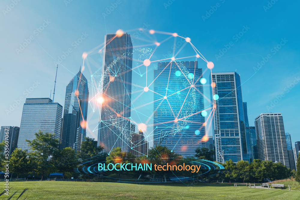 Chicago skyline from Butler Field towards financial district ...