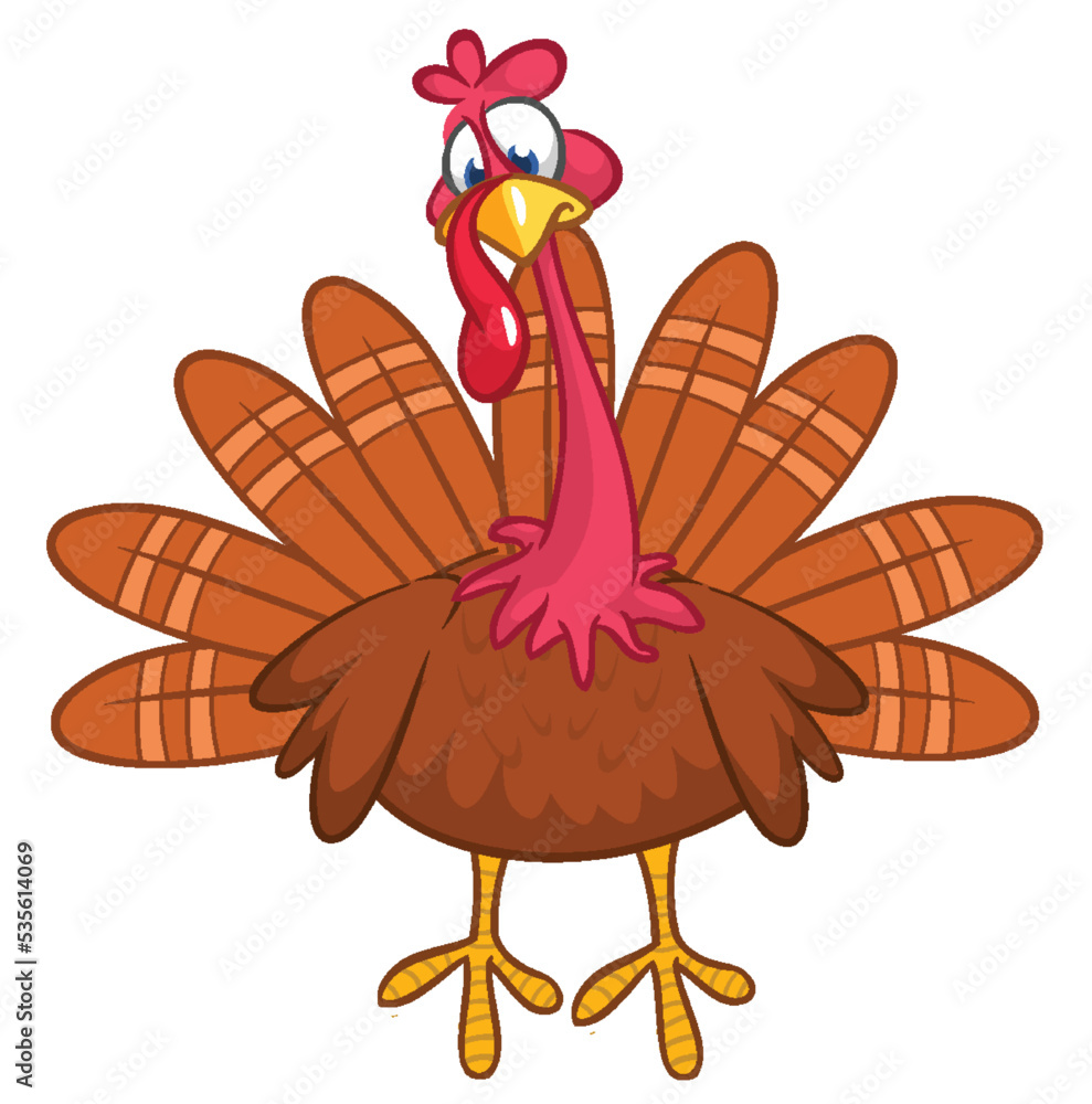 Cartoon happy cute thanksgiving turkey bird. Vector illustration ...