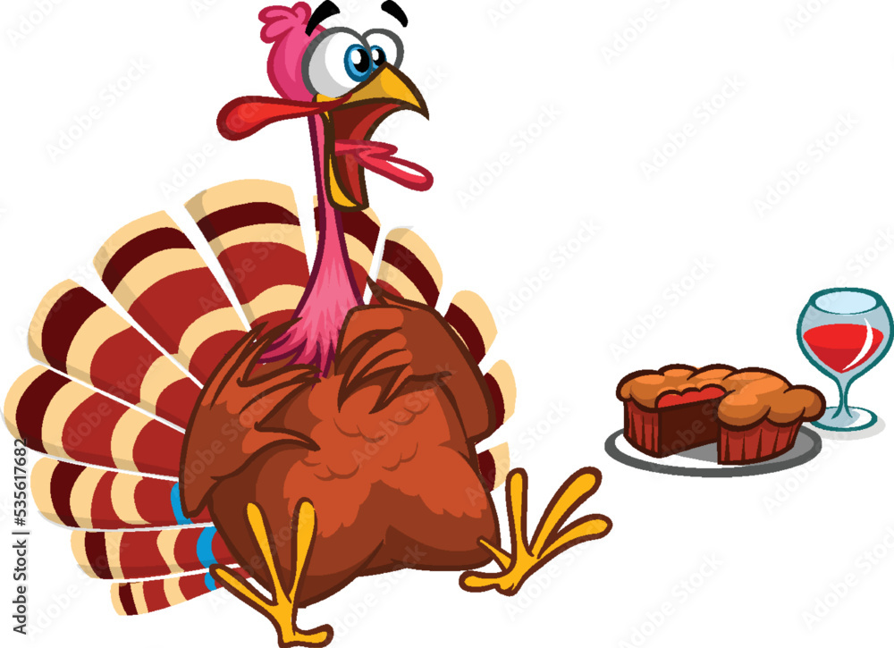 Cartoon happy cute thanksgiving turkey bird. Vector illustration ...