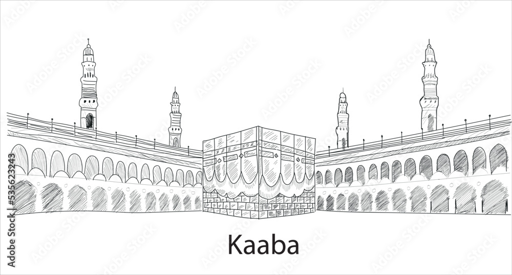 saudi arabia mecca kaaba hand drawing vector illustration Stock Vector ...