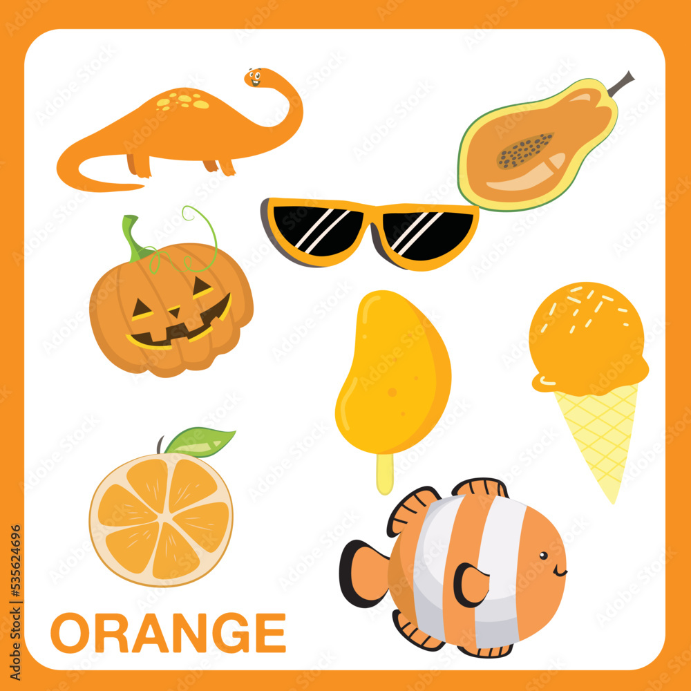 Vector de Stock Ready to print worksheet orange color objects. Learning ...