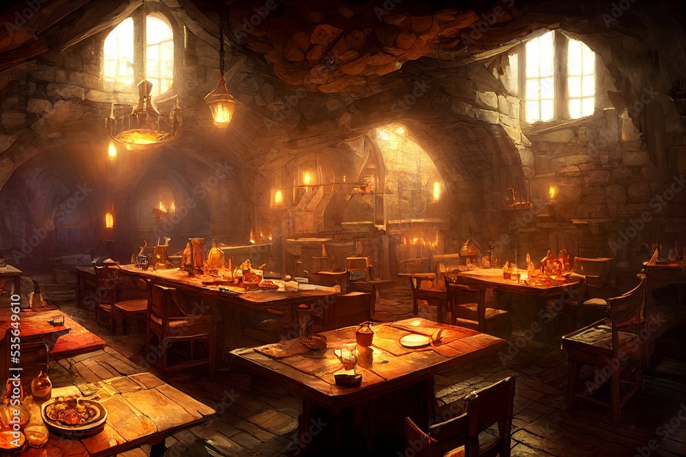 Medieval Stone Fantasy Tavern Pub, Dungeons and Dragons Digital Concept ...