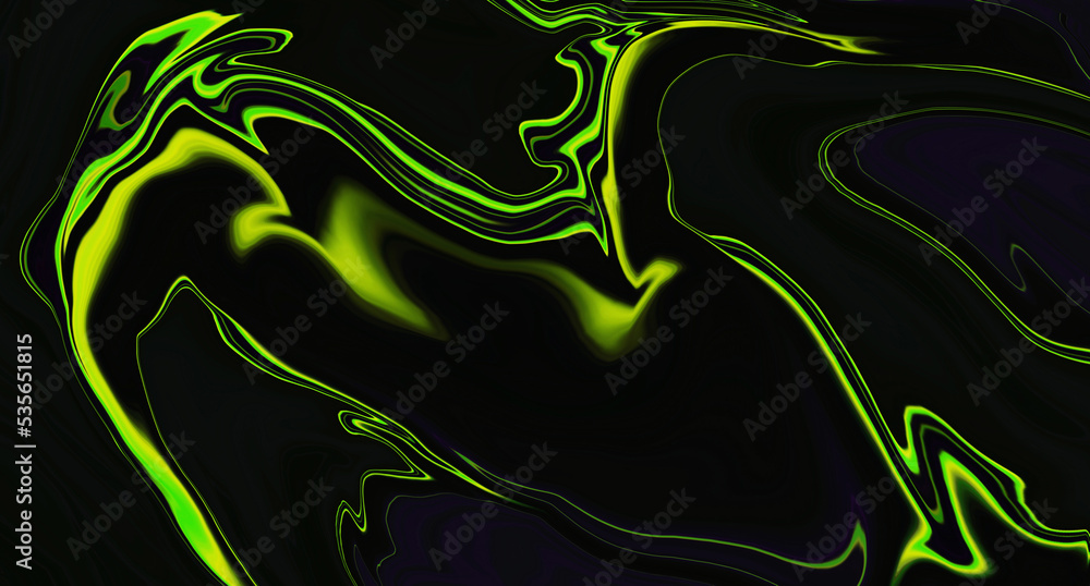 Fluid neon green wave on black background. Abstract liquid line. Glitch ...