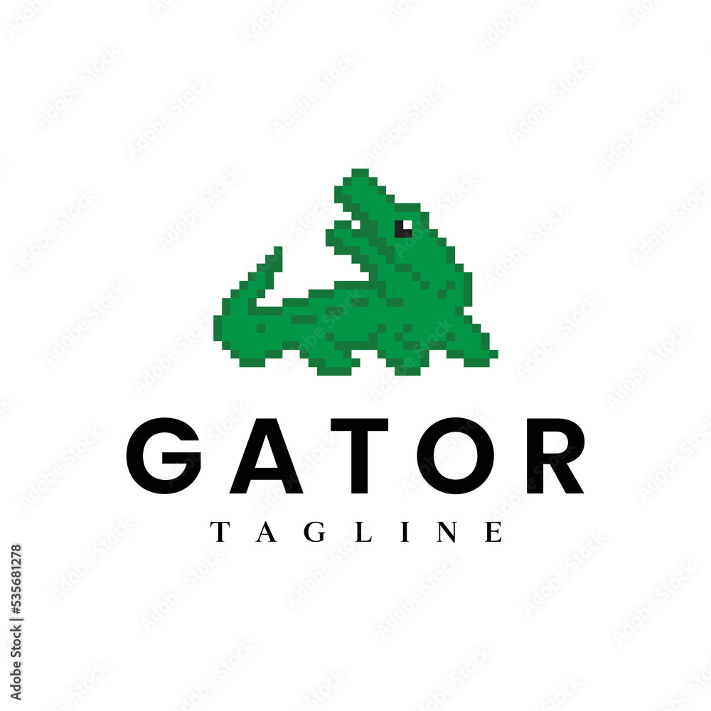 gator 8 bit logo, Cartoon green crocodile danger predator and wildlife ...