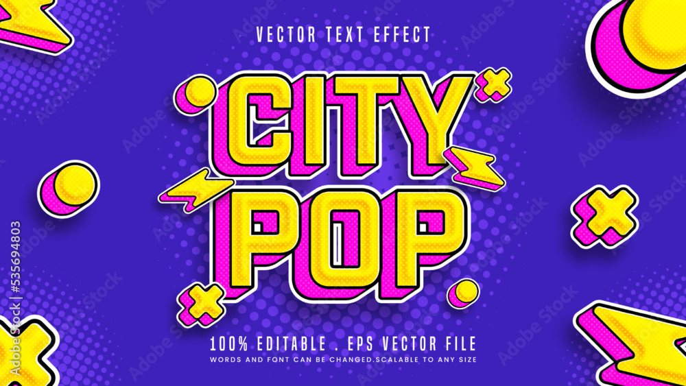 retro City pop 3d editable text effect font style, 90s effect Stock ...