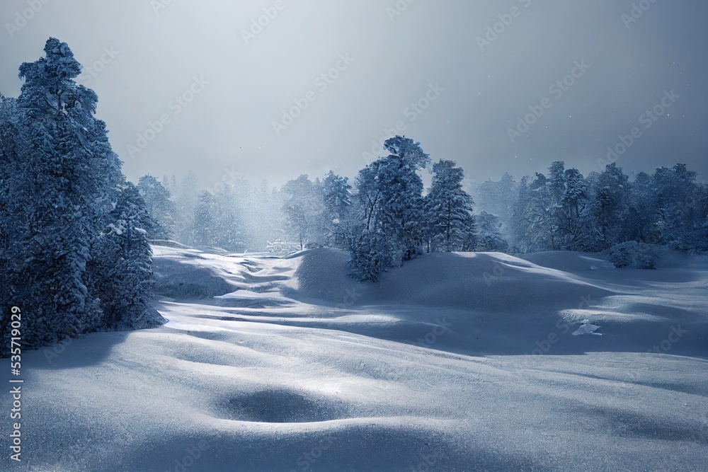 Winter landscape in natural conditions with pine forests. the sea in ...