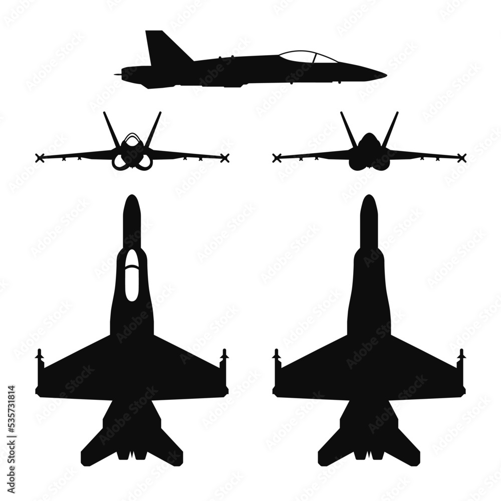 Vector illustration silhouette of the multirole aircraft F-18 Hornet ...