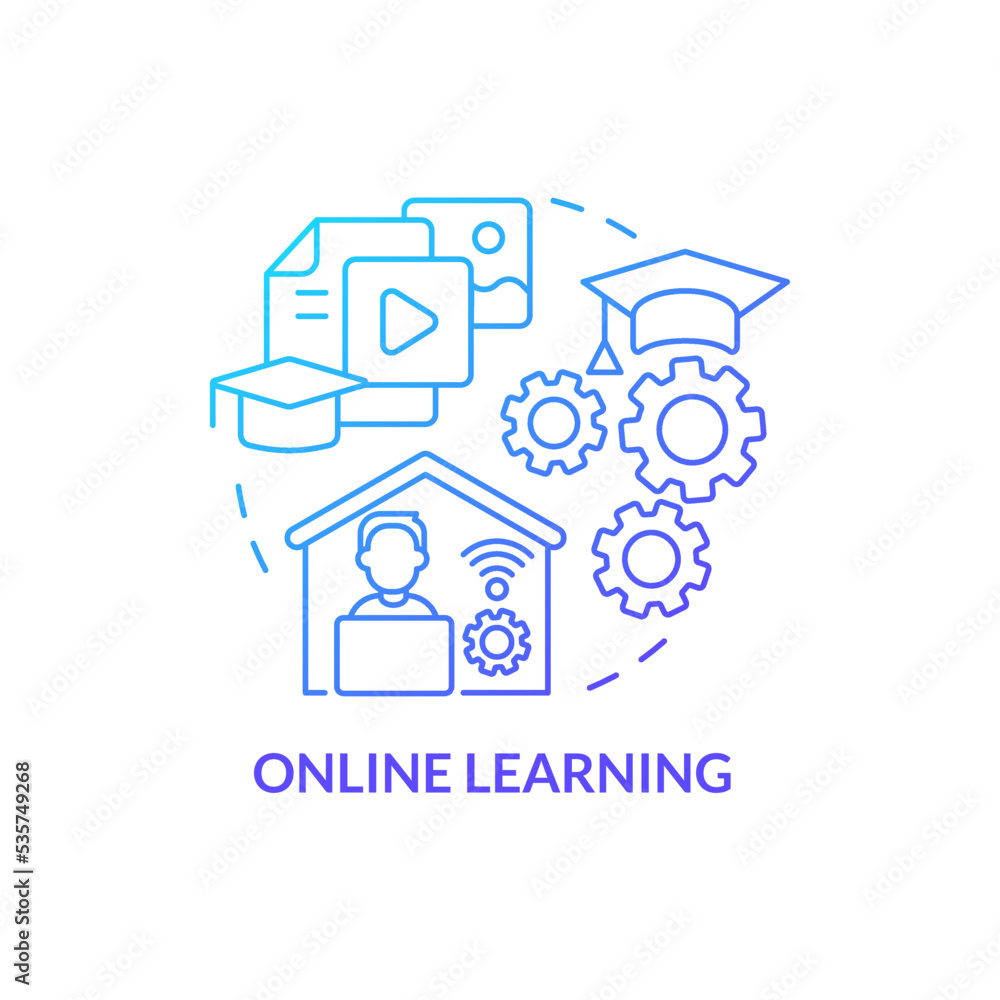 Online learning blue gradient concept icon. Organizing corporate training event abstract idea ...