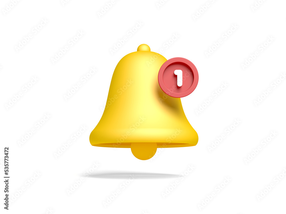 Yellow notification bell isolated on white background. 3d illustration ...