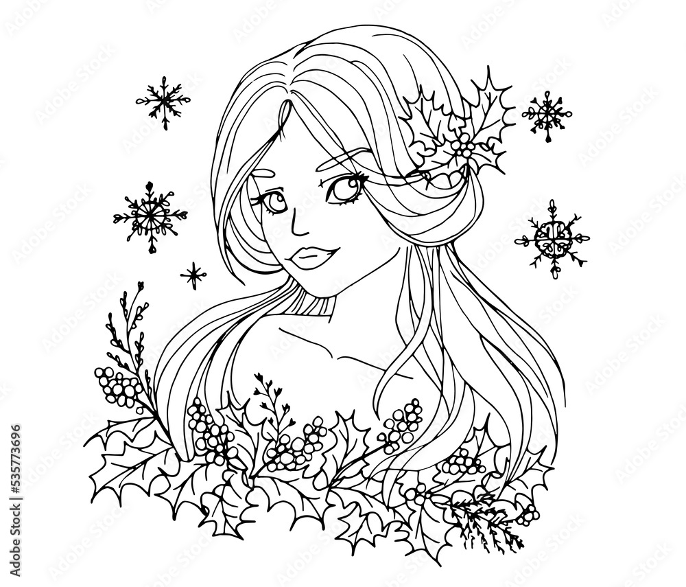 vector coloring page with cute cartoon anime girl. avatar, line art ...