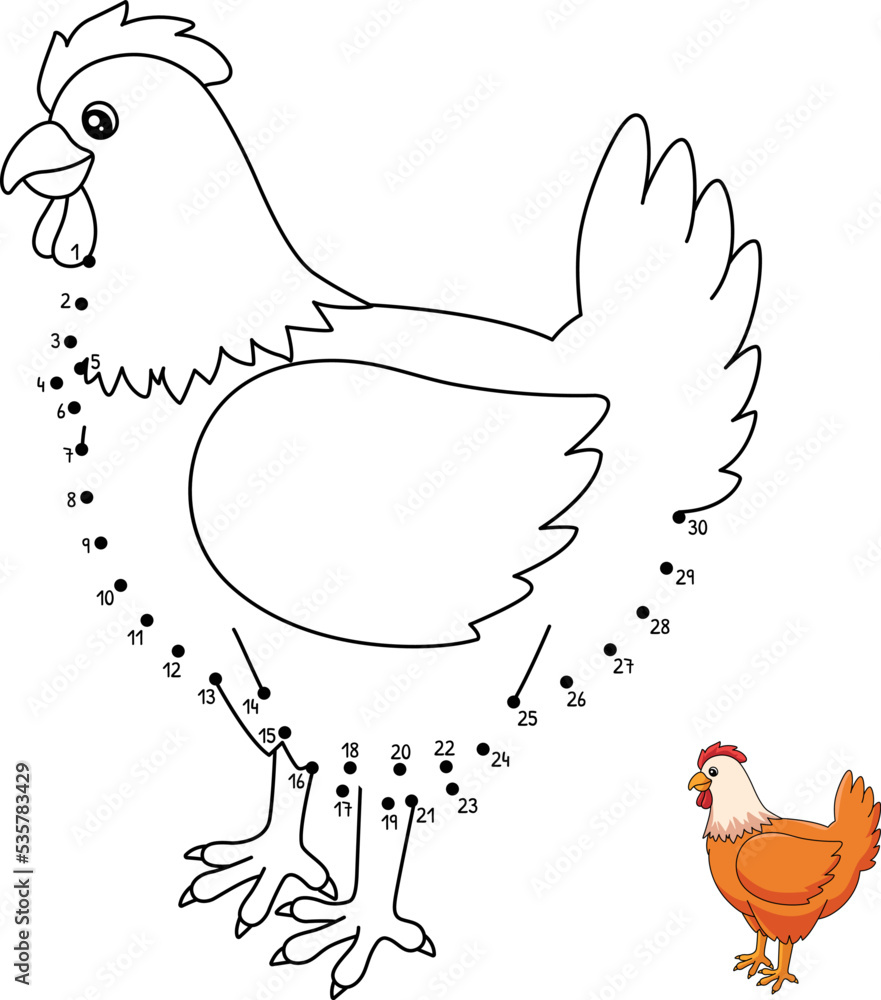 Vector de Stock Dot to Dot Chicken Isolated Coloring Page for Kids ...