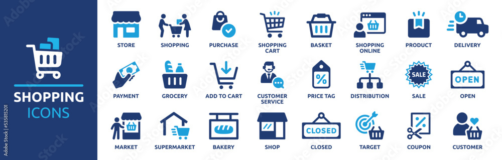 Shopping icon set. Online shopping, store, delivery, promotion and ...