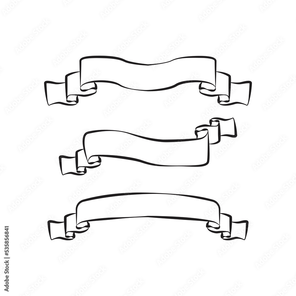 Clipart ribbon banner outline drawing vector art Stock Vector | Adobe Stock