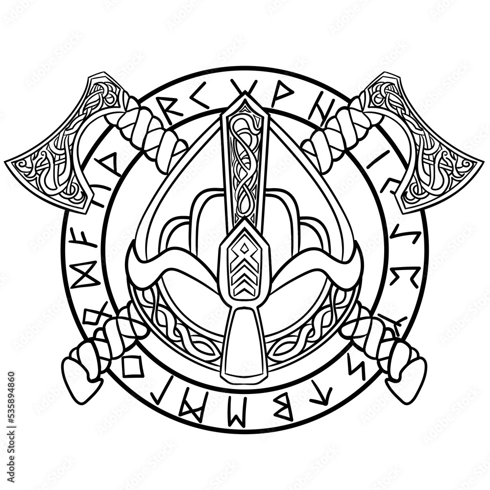 Viking Shield and Axes,with futhark runes VECTOR Stock Vector | Adobe Stock