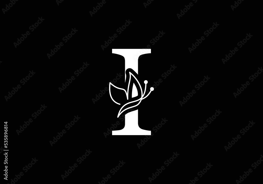 Initial I Letter alphabet with Butterfly Logo. Black and white ...