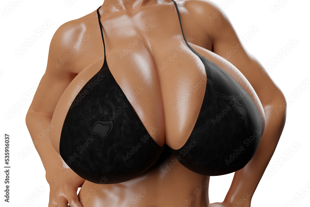 Sexy young woman with big boobs posing in a black bikini on transparent background Stock ...