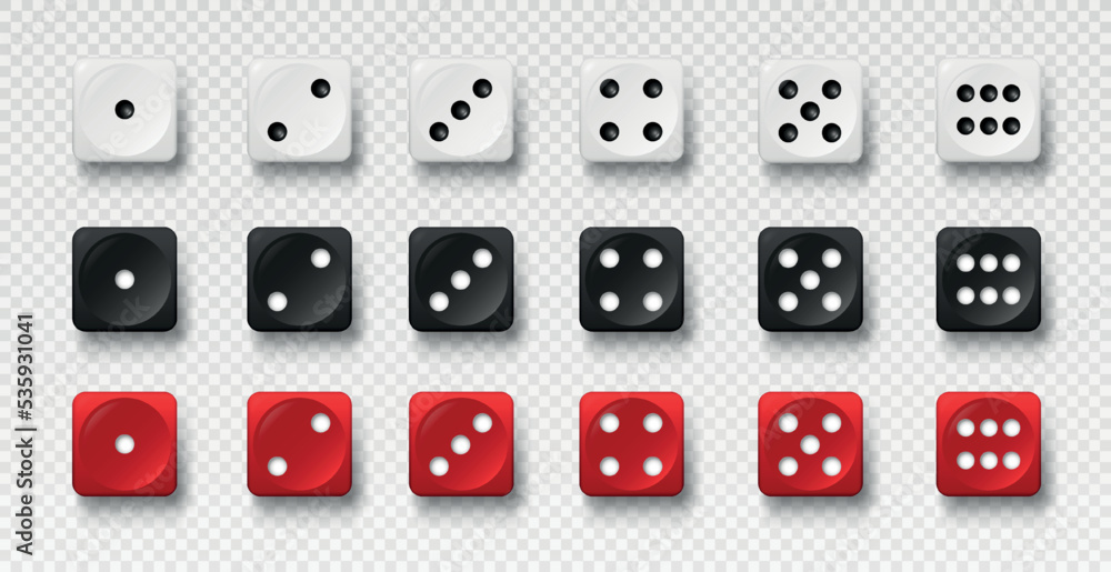 3D dice set. Collection of inventory for lotteries and gambling ...