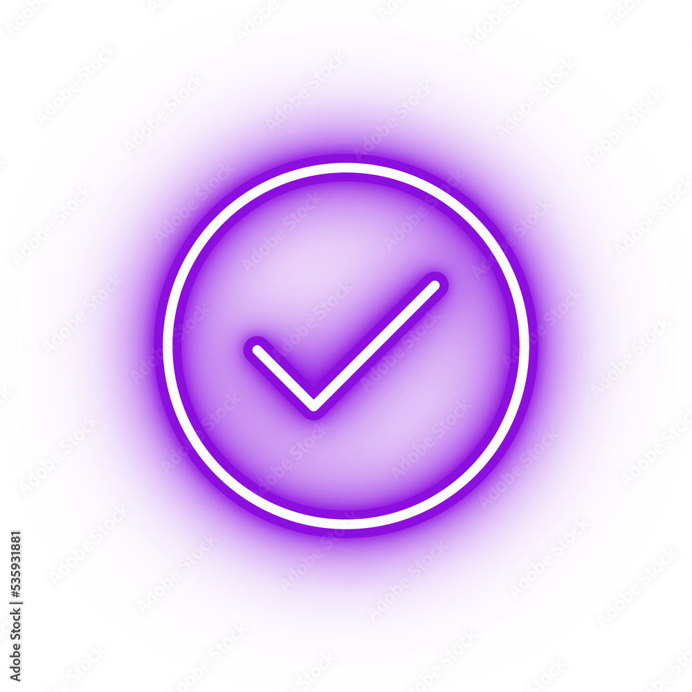 Neon purple tick icon, glowing accept icon on transparent background ...
