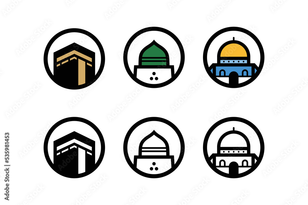 The 3 Holy Mosques Icon - Masjid Al-Haram, Masjid Al-Nabawi, and Masjid ...