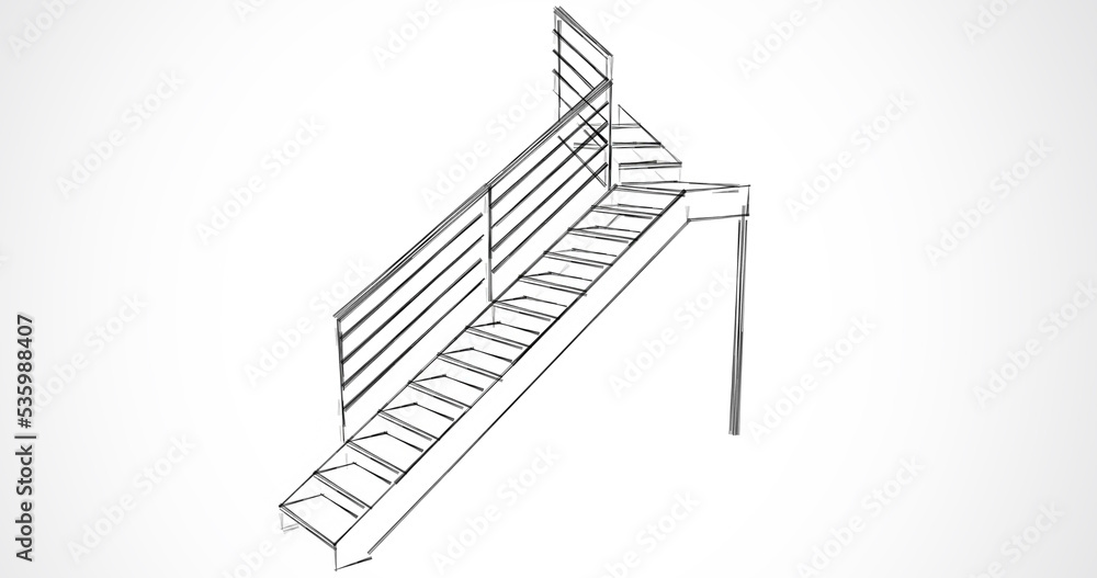 3D Staircase drawing design Stock Illustration | Adobe Stock