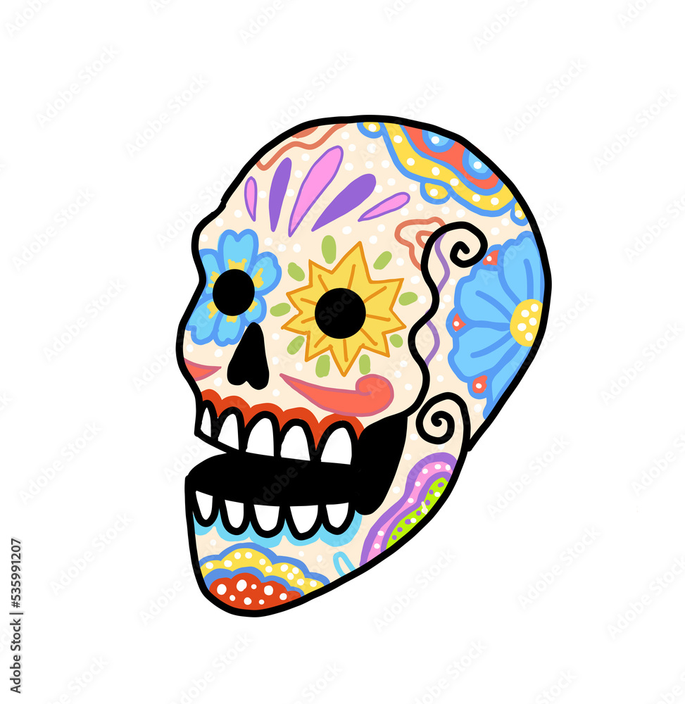 illustrazione teschio messicano, giorno del morto, senza sfondo Stock ...