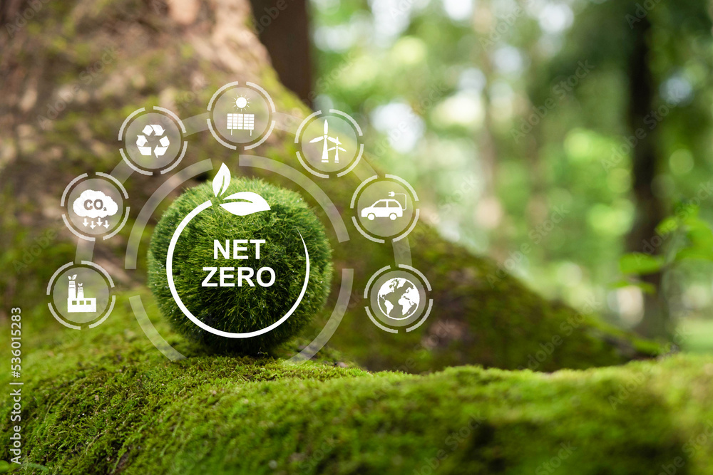 Net zero and carbon neutral concept. Net zero greenhouse gas emissions target. Climate neutral ...
