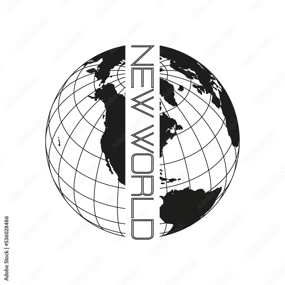 Outline line art with new world text map illustration isolated on png ...