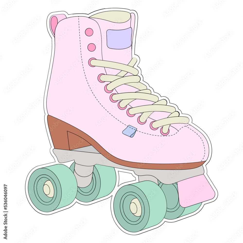 Roller skate shoe sticker vector illustration in line filled design 素材庫 ...