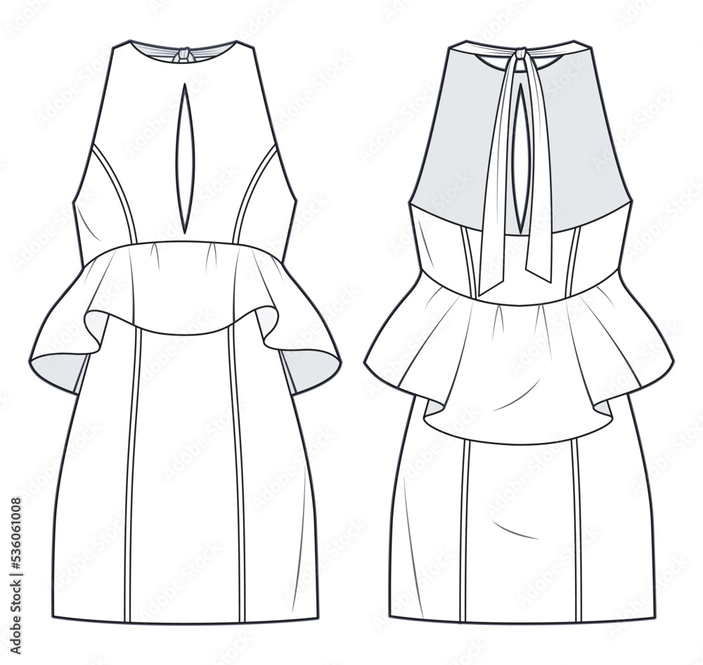 Vector de Stock Women's mini Dress technical fashion illustration. Mini ...