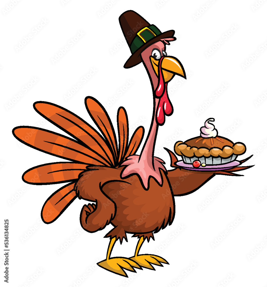Cartoon happy cute thanksgiving turkey bird. Vector illustration ...
