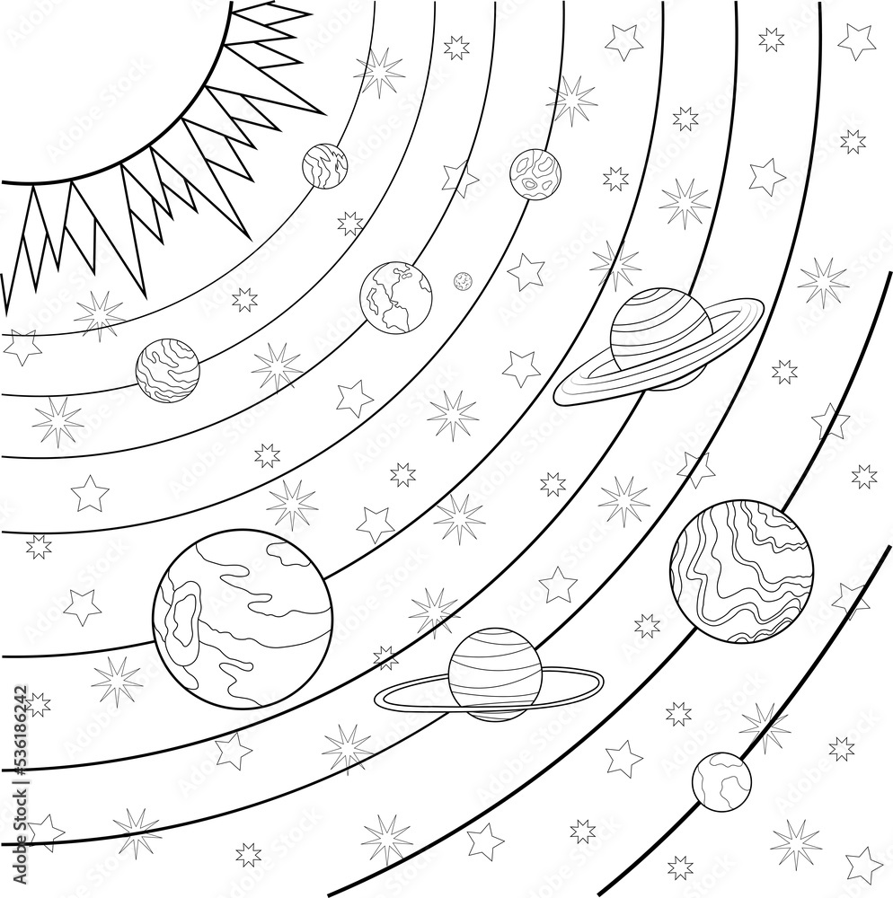 sistema solar con planetas dibujo para colorear Stock Illustration ...