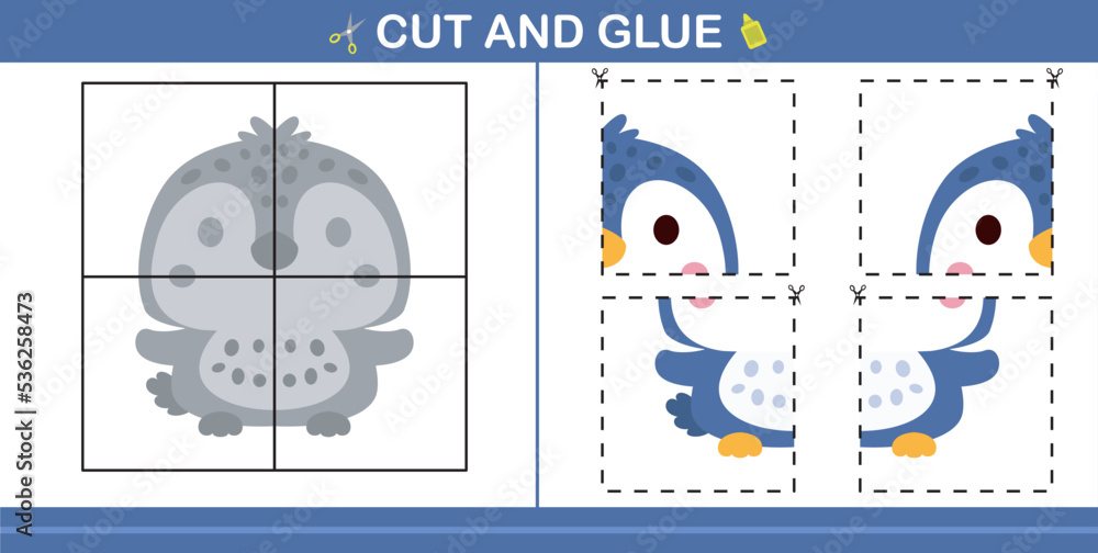cute cartoon penguin.education paper game for kindergarten and ...
