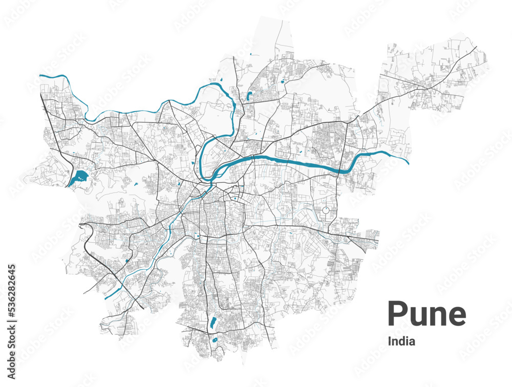 Stockvector Pune map. Detailed map of Pune city administrative area ...
