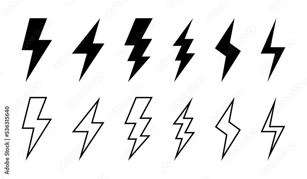 Electric lightning bolt vector icons. Electricity voltage symbol ...