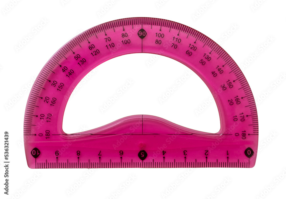 Ruler protractor pink color, transparent background. PNG. Plastic ...