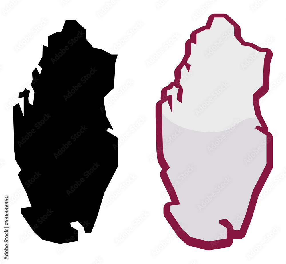 Silhouette and glossy map of Qatar with square borders, Vector ...