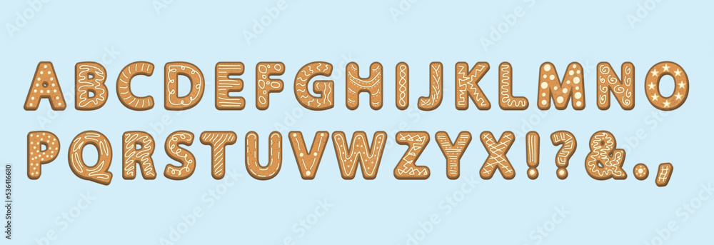 Gingerbread cookies in the shape of the alphabet. Set of edible letters ...