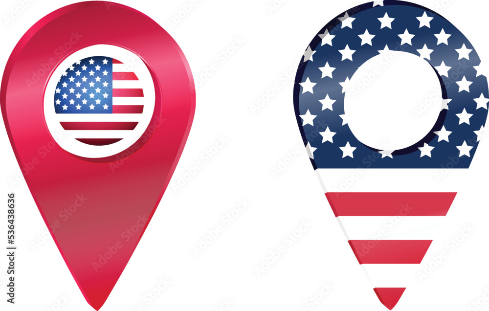 Destination pin icon with USA flag.Location red map marker Stock Vector ...