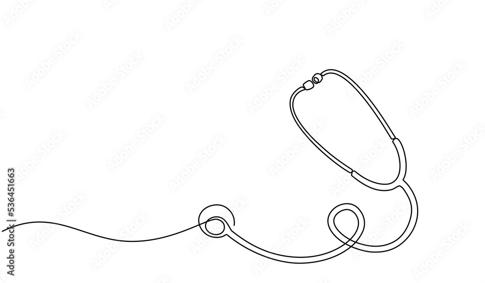 Continuous line drawing of medical health concept. Medical Stethoscope ...
