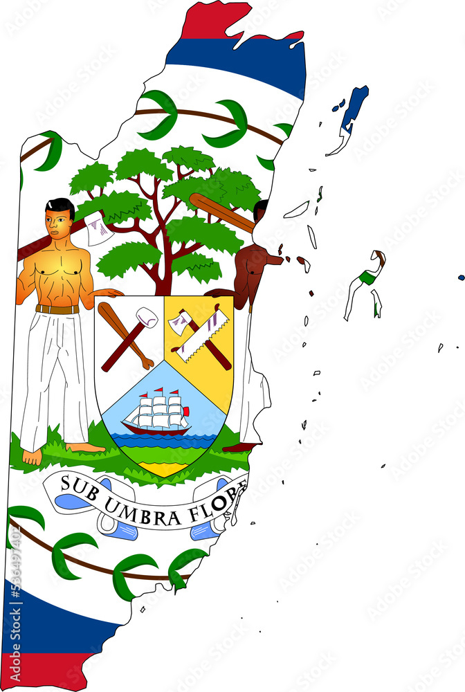 Belize Map Flag. Belizean Border Boundary Country Shape Nation National ...