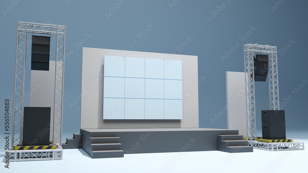 3D rendering of Simple stage design with LED screen and sound system ...