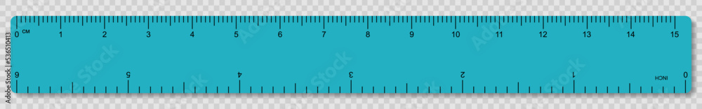 A ruler of blue color 15 centimeters with shadows isolated on ...