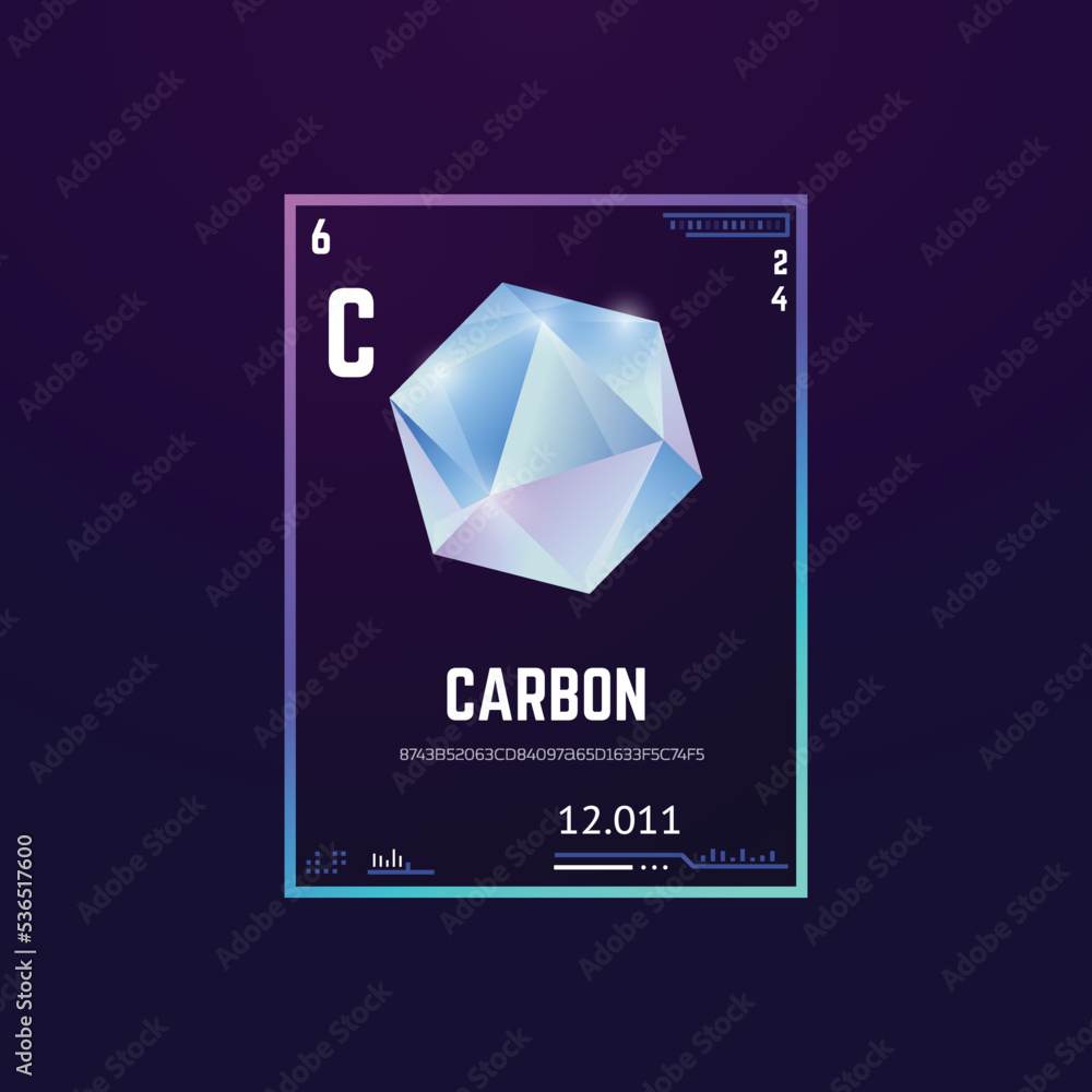 Periodic table element. Carbon in for of diamond element. Diamond on ...